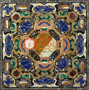 hard stone pietra dura marble 44" dining table top lapis lazuli inlay living room center decor