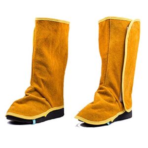 leather welding spats, fire resistant welding boot & shoes covers, heat and abrasion resistant welder working protective foot covers, welding safety shoes protectors, welding gaiters (yellow)