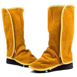 Leather Welding Spats, Fire Resistant Welding Boot & Shoes Covers, Heat and Abrasion Resistant Welder Working Protective Foot Covers, Welding Safety Shoes Protectors, Welding Gaiters (Yellow)