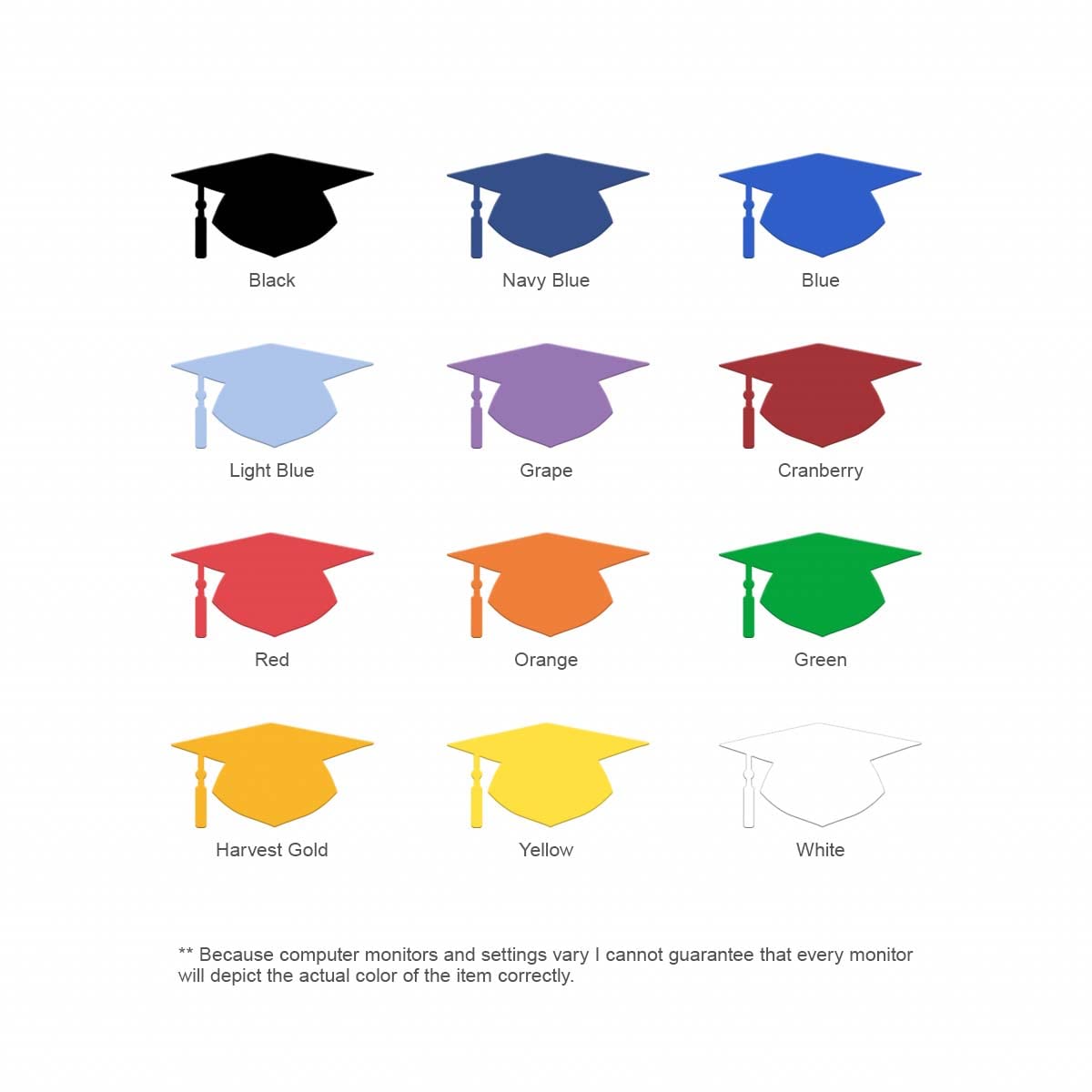 Graduation Cap Paper Die Cut Out Shape for High School & College Graduation Party / 25 Pieces Per Pack/Available in 3 Sizes & 12 Colors