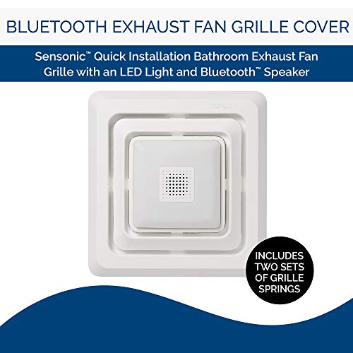 Broan-NuTone FG800SPK Bluetooth Speaker Bathroom Exhaust Grille Cover with LED Light, White Bath Fan