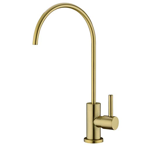 Pirooso Brushed Brass Water Filter Faucet, Drinking Water Faucet, 360° Swivel Kitchen Sink Water Filter Faucet, Fits Most Reverse Osmosis Units or Under Sink Water Filtration System, Brushed Gold