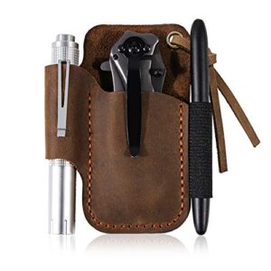 easyant handmade leather sheath for folding knife flashlight organizer edc tools brown