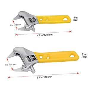 GETUHAND Extra Slim Jaw 4-Inch Adjustable Wrench, Silver, High Carbon Steel