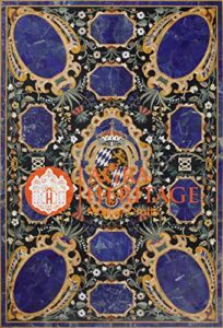 60"x36" marble dining room table top lapis lazuli inlay pietra dura decor | 60"x36"