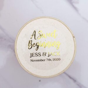 sweet beginning gold sticker, candy favor label, gold foil wedding sticker, clear, personalized favor sticker, honey favor label, rose gold, silver, honey favor