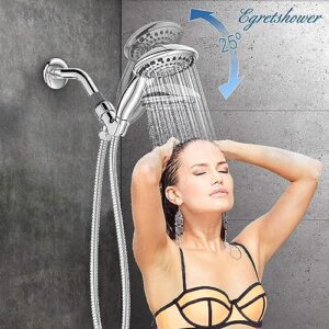 High Pressure 5-Setting Giant 5" Chrome Face Handheld Shower Head, Hand Held Showerhead for the Ultimate Shower Experience, with Extra Long 5 Foot Stainless Steel Hose, Anti Clog Jets