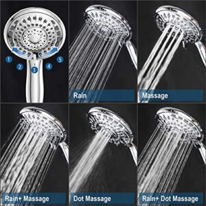 High Pressure 5-Setting Giant 5" Chrome Face Handheld Shower Head, Hand Held Showerhead for the Ultimate Shower Experience, with Extra Long 5 Foot Stainless Steel Hose, Anti Clog Jets