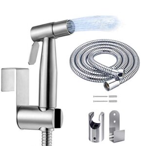 handheld bidet sprayer kit, frap stainless steel brushed nickel sprayer toilet bathroom shower head with 59-inch hose and wall bracket holder 3 set(note: linker not t valve included)