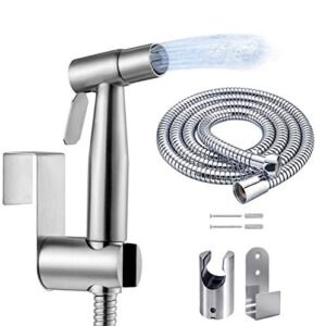 Handheld Bidet Sprayer Kit, Frap Stainless Steel Brushed Nickel Sprayer Toilet Bathroom Shower Head with 59-inch Hose and Wall Bracket Holder 3 Set(Note: linker not T valve Included)