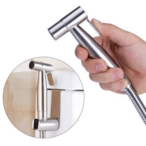 Handheld Bidet Sprayer Kit, Frap Stainless Steel Brushed Nickel Sprayer Toilet Bathroom Shower Head with 59-inch Hose and Wall Bracket Holder 3 Set(Note: linker not T valve Included)