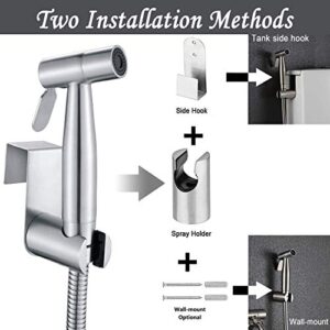 Handheld Bidet Sprayer Kit, Frap Stainless Steel Brushed Nickel Sprayer Toilet Bathroom Shower Head with 59-inch Hose and Wall Bracket Holder 3 Set(Note: linker not T valve Included)