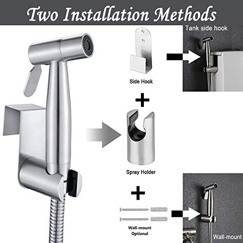 Handheld Bidet Sprayer Kit, Frap Stainless Steel Brushed Nickel Sprayer Toilet Bathroom Shower Head with 59-inch Hose and Wall Bracket Holder 3 Set(Note: linker not T valve Included)