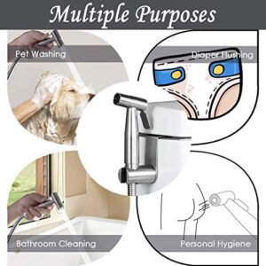 Handheld Bidet Sprayer Kit, Frap Stainless Steel Brushed Nickel Sprayer Toilet Bathroom Shower Head with 59-inch Hose and Wall Bracket Holder 3 Set(Note: linker not T valve Included)