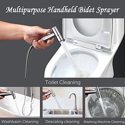 Handheld Bidet Sprayer Kit, Frap Stainless Steel Brushed Nickel Sprayer Toilet Bathroom Shower Head with 59-inch Hose and Wall Bracket Holder 3 Set(Note: linker not T valve Included)