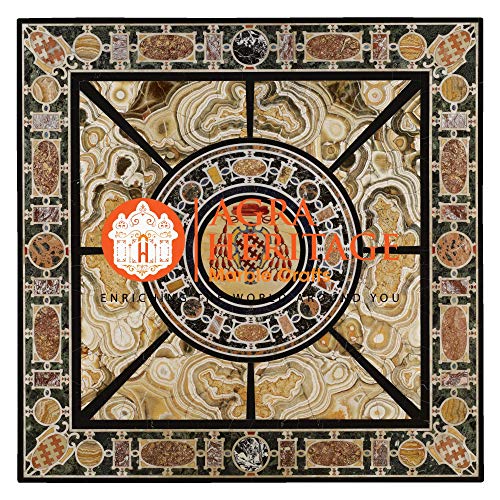 48" Marble Black Conference Dining Table Top Marquetry Hallway Decorative Arts