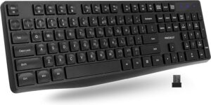 macally wireless keyboard - 2.4g ergonomic full-size computer keyboard wireless with numeric keypad and 13 shortcut keys - external keyboard for laptop, windows desktop pc, or chromebook with usb port