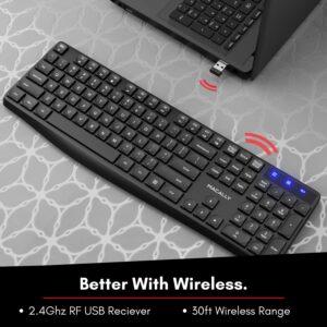 Macally Wireless Keyboard - 2.4G Ergonomic Full-Size Computer Keyboard Wireless with Numeric Keypad and 13 Shortcut Keys - External Keyboard for Laptop, Windows Desktop PC, or Chromebook with USB Port