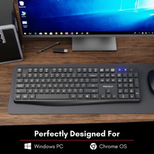 Macally Wireless Keyboard - 2.4G Ergonomic Full-Size Computer Keyboard Wireless with Numeric Keypad and 13 Shortcut Keys - External Keyboard for Laptop, Windows Desktop PC, or Chromebook with USB Port