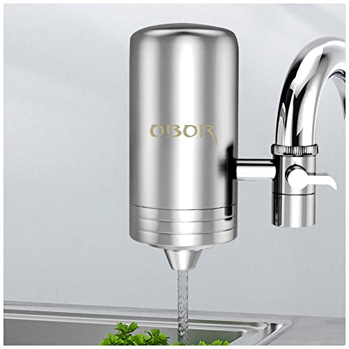 OBOR Faucet Water Filter Stainless Steel Tap Water Filter with Ultrafiltration Membrane Reduce Chlorine, Heavy Metals and Bad Taste, BPA Free and Pollutants Faucet Water Purifier (1 Filters Included)