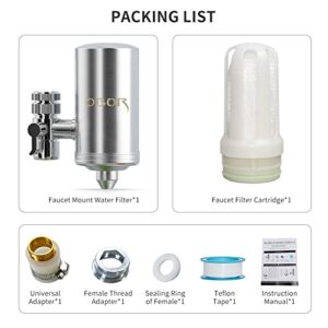 OBOR Faucet Water Filter Stainless Steel Tap Water Filter with Ultrafiltration Membrane Reduce Chlorine, Heavy Metals and Bad Taste, BPA Free and Pollutants Faucet Water Purifier (1 Filters Included)