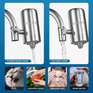 OBOR Faucet Water Filter Stainless Steel Tap Water Filter with Ultrafiltration Membrane Reduce Chlorine, Heavy Metals and Bad Taste, BPA Free and Pollutants Faucet Water Purifier (1 Filters Included)