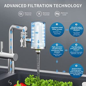 OBOR Faucet Water Filter Stainless Steel Tap Water Filter with Ultrafiltration Membrane Reduce Chlorine, Heavy Metals and Bad Taste, BPA Free and Pollutants Faucet Water Purifier (1 Filters Included)