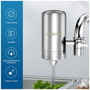 OBOR Faucet Water Filter Stainless Steel Tap Water Filter with Ultrafiltration Membrane Reduce Chlorine, Heavy Metals and Bad Taste, BPA Free and Pollutants Faucet Water Purifier (1 Filters Included)