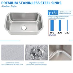 ORLANDO KSU302B 27- inch Stainless Steel Undermount Single Bowl Kitchen Sink 18 Gauge 9 inch Deep