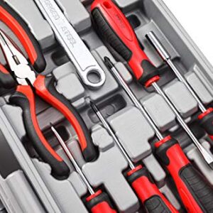 CARTMAN 205 Piece Tool Set Ratchet Wrench with Sockets Kit in Plastic Toolbox Red