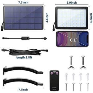 JACKYLED 1000 Lumen 48 LED Solar Dusk to Dawn Light Outdoor with Remote Control Solar Panel Light Kit with 5500mAh Battery and 9.8ft Cord, Solar Security Light for Wall Porch Barn Patio Garage, Black