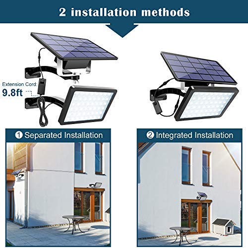 JACKYLED 1000 Lumen 48 LED Solar Dusk to Dawn Light Outdoor with Remote Control Solar Panel Light Kit with 5500mAh Battery and 9.8ft Cord, Solar Security Light for Wall Porch Barn Patio Garage, Black