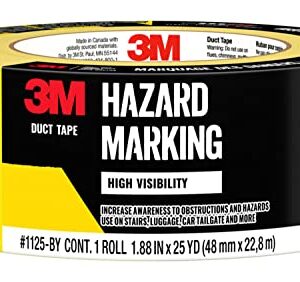 3M 1125-BY Hazard Marking Duct Tape, Black & Yellow, 1.88 inches by 25 Yards, 1 roll