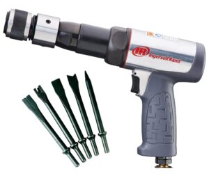 ingersoll rand 119maxk long barrel air hammer kit – 5 pc chisel set, lightweight, quiet, compact, powerful, gray