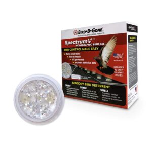 bird b gone - spectrumv holographic bird gel - bird repellent gel - repels birds - protect edges, ledges, rooftops, etc - uv protected & humane - easy to install dishes - 12 self-adhering dots