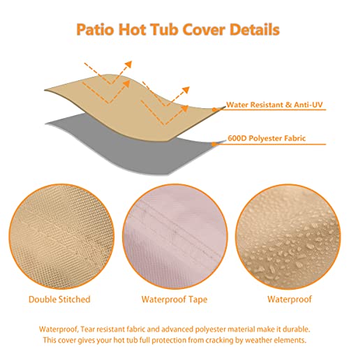 Himal Square Hot Tub Cover - Heavy Duty 600D Polyester Waterproof,UV Protection SPA Cover for Hot Tub(85 x 85 inch,Beige)