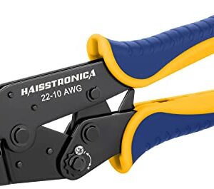 haisstronica Crimping Tool For Heat Shrink Connectors-AWG 22-10 Ratchet Wire Terminal Crimper-Ratcheting Crimper Tools-Available For Insulated Nylon Connectors and Electrical Wire Connectors HS-8327