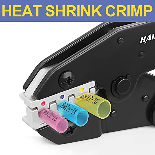 haisstronica Crimping Tool For Heat Shrink Connectors-AWG 22-10 Ratchet Wire Terminal Crimper-Ratcheting Crimper Tools-Available For Insulated Nylon Connectors and Electrical Wire Connectors HS-8327