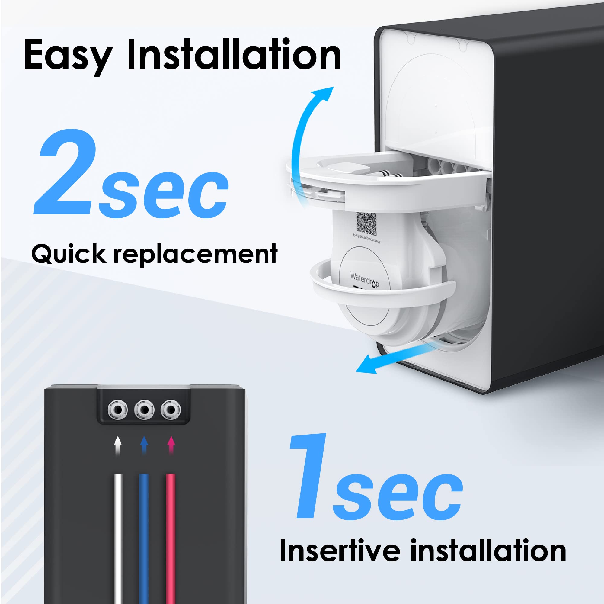 Waterdrop D6 Reverse Osmosis Water Filter, 𝟲𝟬𝟬 𝗚𝗣𝗗 Under Sink Reverse Osmosis System, Reduce PFAS, 2:1 Pure to Drain, Tankless RO Water Filter System, Smart LED Faucet, Easy Installation