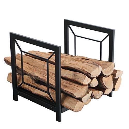 PHI VILLA 17 Inches Small Firewood Log Rack Holding Storage Brackets for Indoor/Outdoor Wood Burning Stove Accessories Square Shape