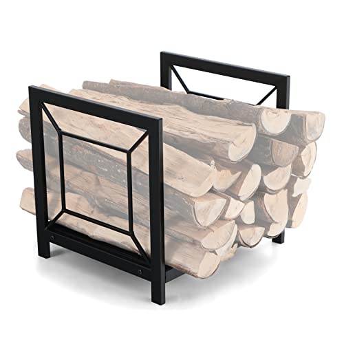 PHI VILLA 17 Inches Small Firewood Log Rack Holding Storage Brackets for Indoor/Outdoor Wood Burning Stove Accessories Square Shape