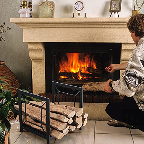 PHI VILLA 17 Inches Small Firewood Log Rack Holding Storage Brackets for Indoor/Outdoor Wood Burning Stove Accessories Square Shape