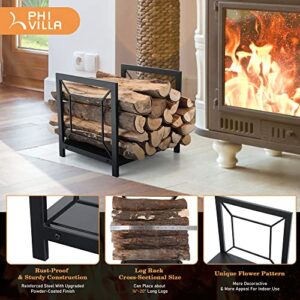 PHI VILLA 17 Inches Small Firewood Log Rack Holding Storage Brackets for Indoor/Outdoor Wood Burning Stove Accessories Square Shape