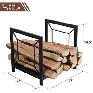 PHI VILLA 17 Inches Small Firewood Log Rack Holding Storage Brackets for Indoor/Outdoor Wood Burning Stove Accessories Square Shape