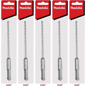 Makita 5 Pack - SDS-Plus 5/32” Drill Bits for SDS+ Rotary Hammers - 4" Deep Drilling Into Concrete & Masonry