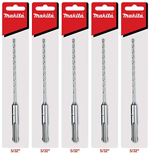 Makita 5 Pack - SDS-Plus 5/32” Drill Bits for SDS+ Rotary Hammers - 4" Deep Drilling Into Concrete & Masonry