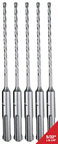 Makita 5 Pack - SDS-Plus 5/32” Drill Bits for SDS+ Rotary Hammers - 4" Deep Drilling Into Concrete & Masonry