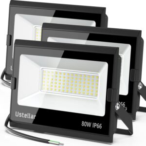 ustellar 3 pack 80w led flood lights outdoor bright 800w equiv. 24000lm security light outside lamp ip66 waterproof 5000k daylight white spot light exterior floodlight lighting for yard backyard house