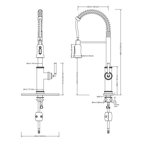 RKF Commercial Kitchen Faucet with Pull Down Spray Head,Single Lever Handle Pull Down Sprayer Kitchen Faucet with Deck Plate and Soap Dispenser,Brushed Nickel,PD05T-32/BN