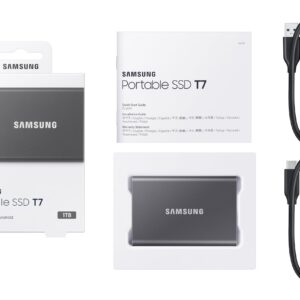 SAMSUNG SSD T7 Portable External Solid State Drive 1TB, Up to USB 3.2 Gen 2, Reliable Storage for Gaming, Students, Professionals, MU-PC1T0T/AM, Gray